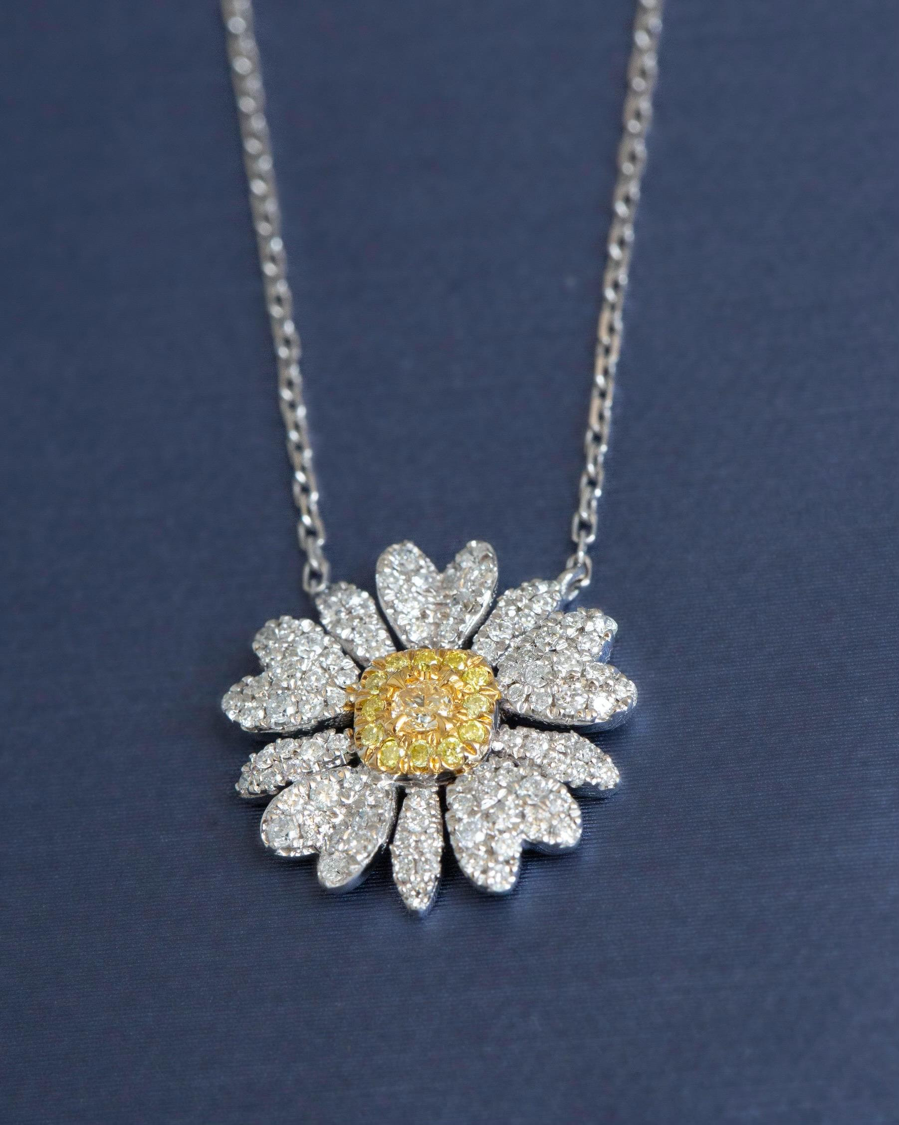 18K Solid Gold Diamond Daisy Necklace daisy Flower Charm Pendant Necklace birth Flower Necklace dainty Flower Necklace tiffany Style Pendant Etsy