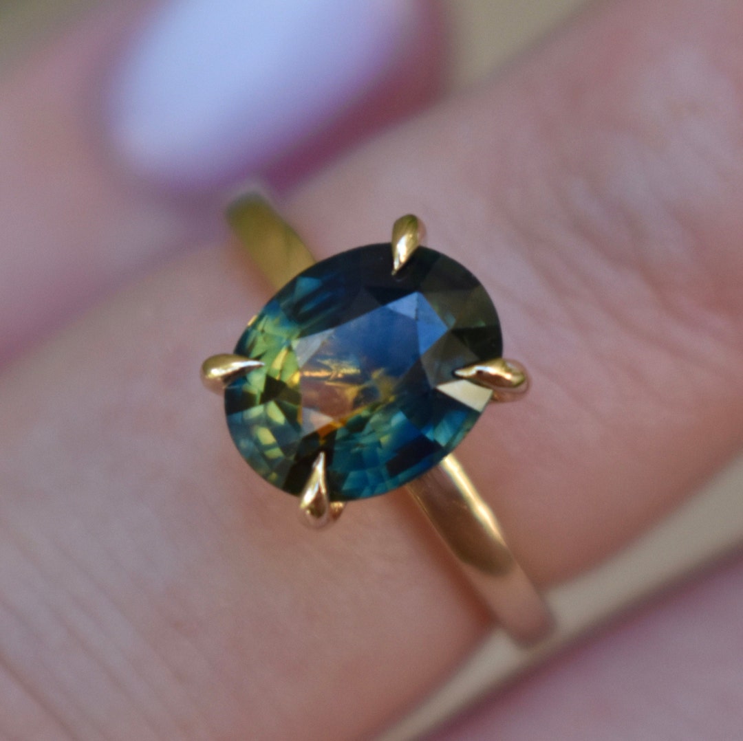 Solitaire Engagement Ring With Parti Sapphire,parti Sapphire Engagement ...