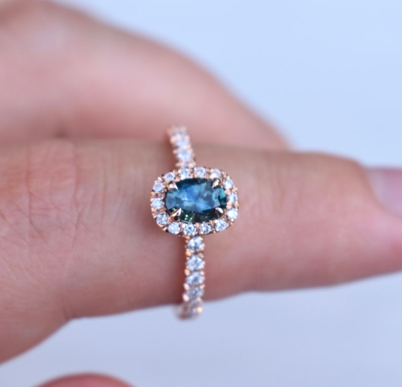 Blue Green Sapphire Engagement Ring 14kgoldteal Blue Montana - Etsy