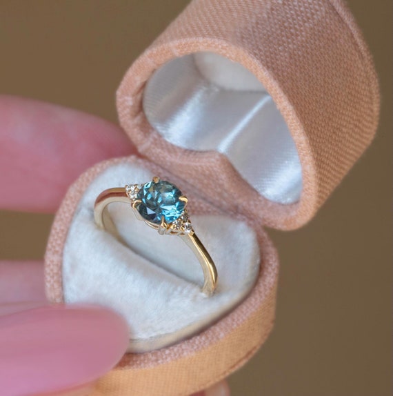 Montana Sapphire Ring 14k Gold montana Sapphire Engagement Ring teal Green Sapphire Ring green Montana Sapphire Ring teal Edwardian Ring Etsy