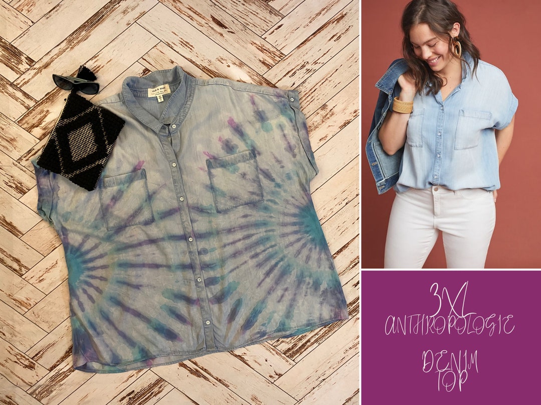 Reverse Tie Dye. Button Up. Rainbow Tie Dye. Casual Short Sleeve Blouse ...