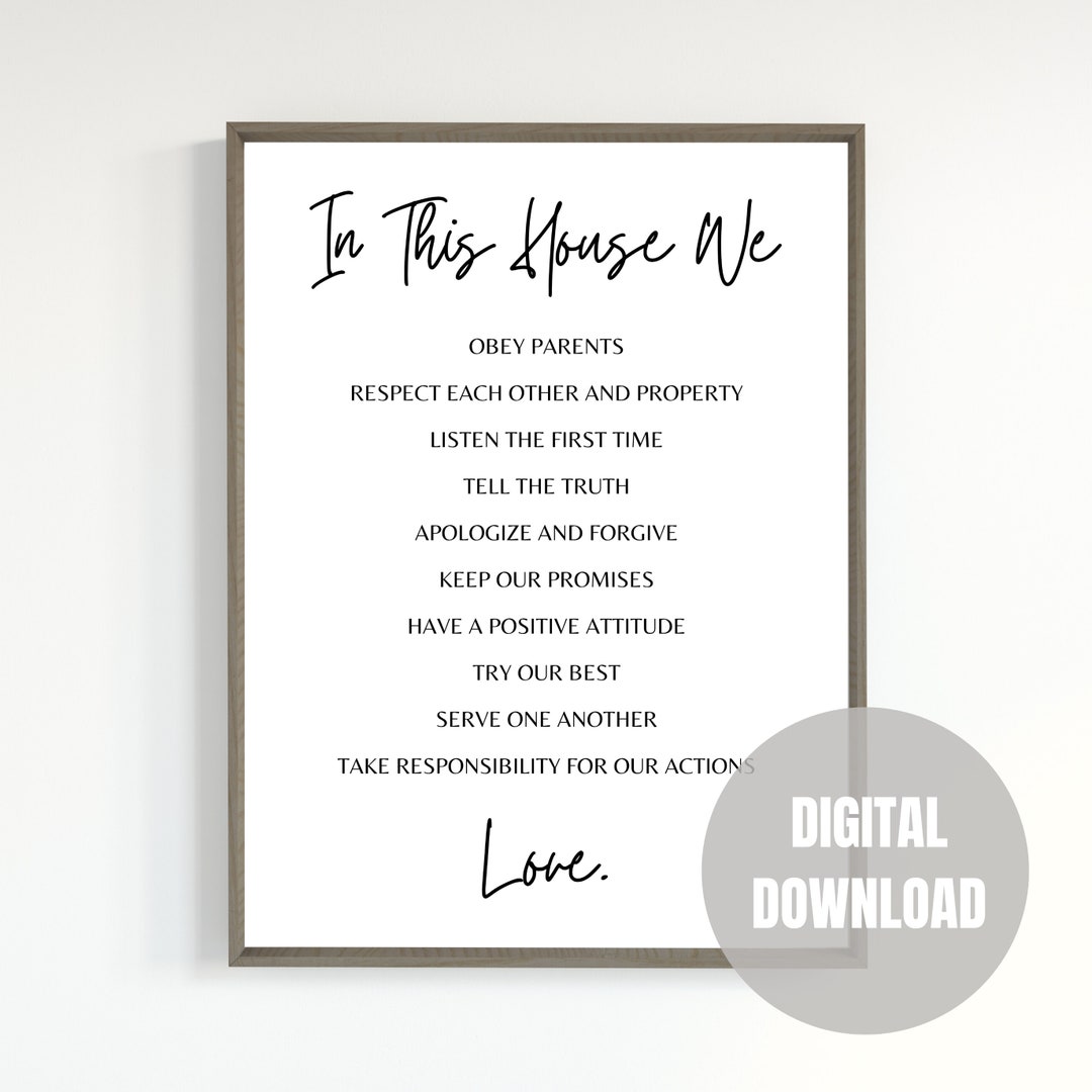 In This House We...family House Rules / Family Values Printable Wall ...