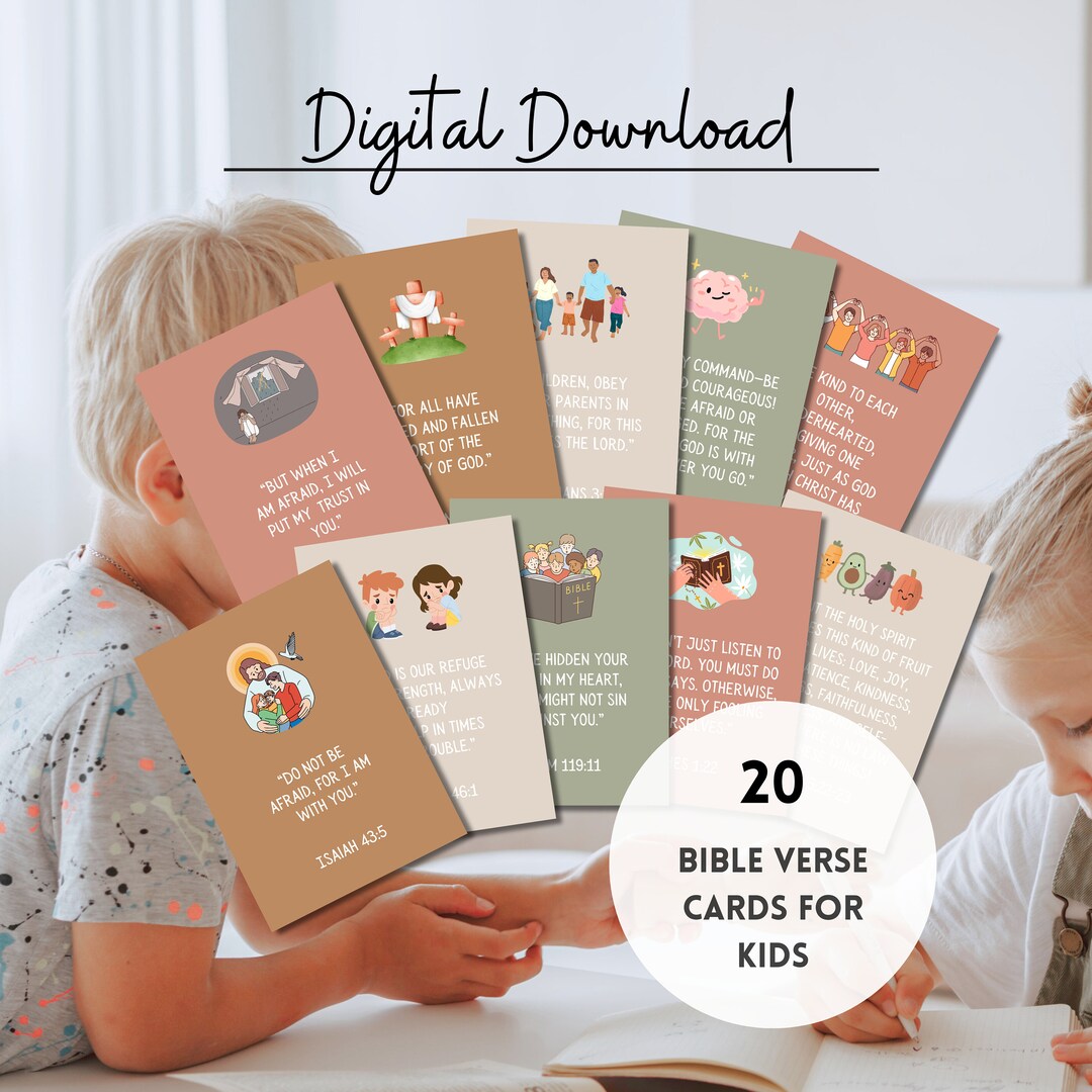 Scripture Memory Verse Cards for Kids, Kids Bible Verse Cards Set ...