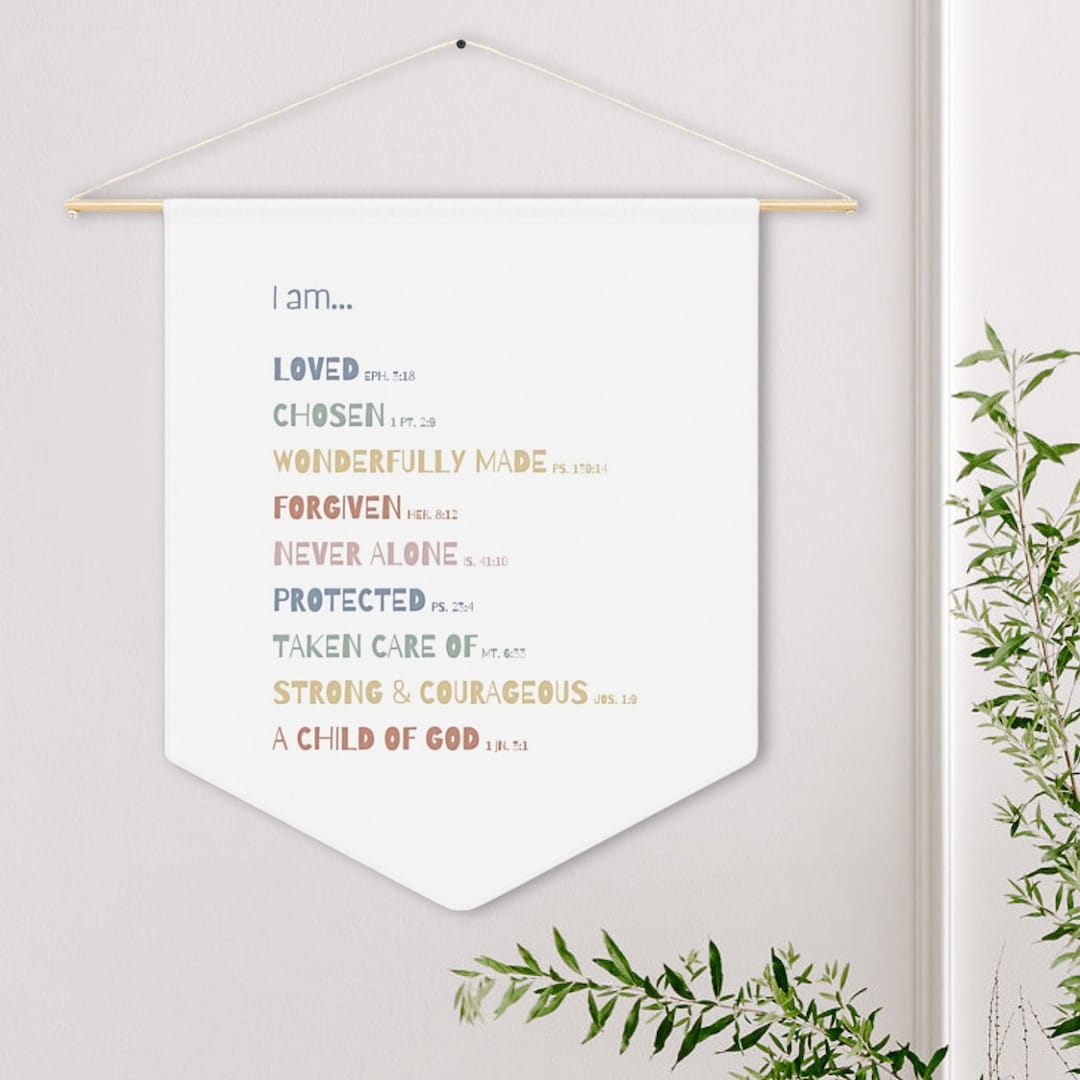 Christian Bible Affirmations for Kids, Sunday School Kids Room Pennant ...