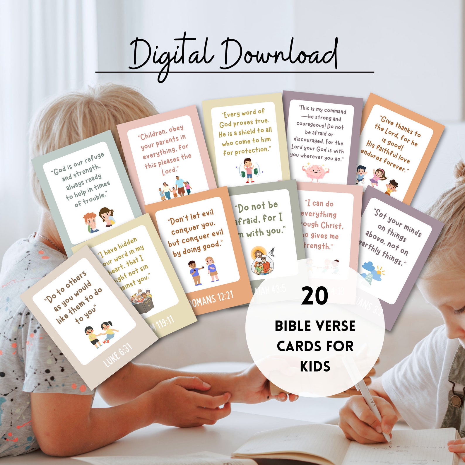 Scripture Memory Verse Cards for Kids, Kids Bible Verse Cards Set ...