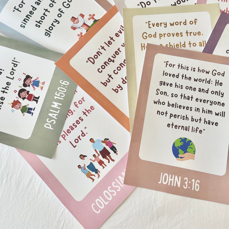 Scripture Memory Verse Cards for Kids, Kids Bible Verse Cards Set ...