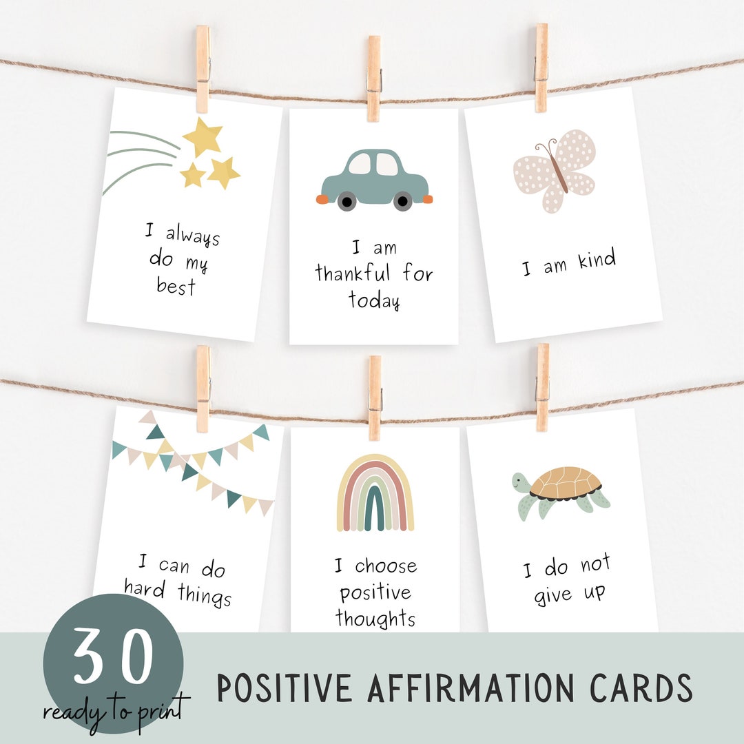 30 Positive Affirmation Cards, Montessori Flashcards, Daily ...