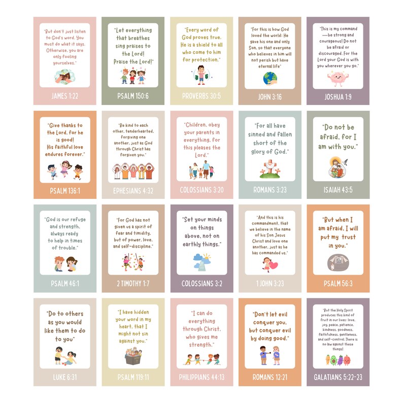 Scripture Memory Verse Cards for Kids, Kids Bible Verse Cards Set ...