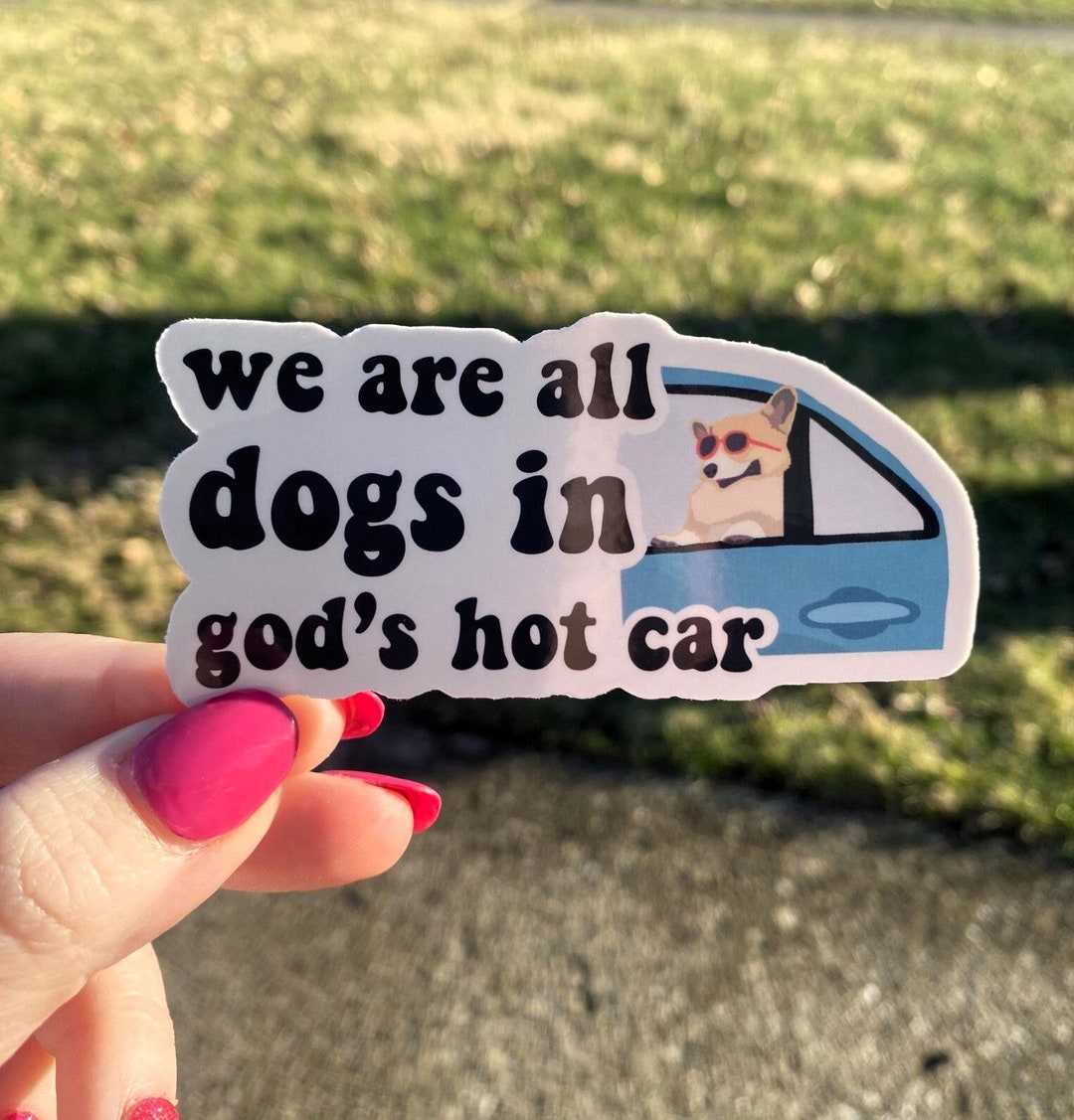 We Are All Dogs in God's Hot Car | Sticker for Laptop | Funny Sticker ...