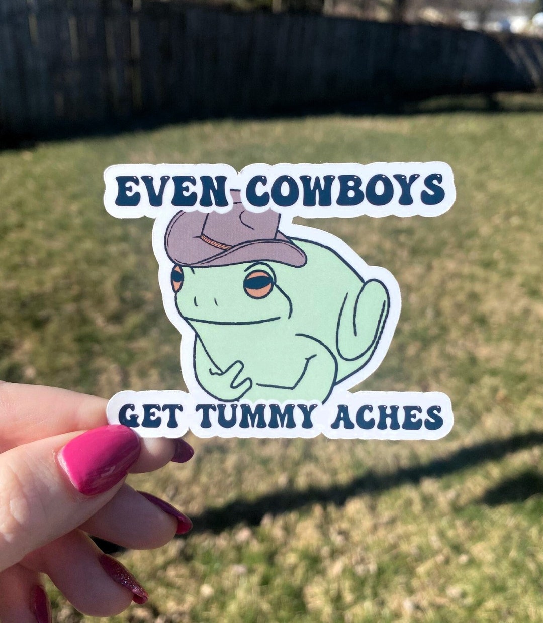 Cowboy Frog Sticker | Even Cowboys Get Tummy Aches | Frog Cowboy Hat ...