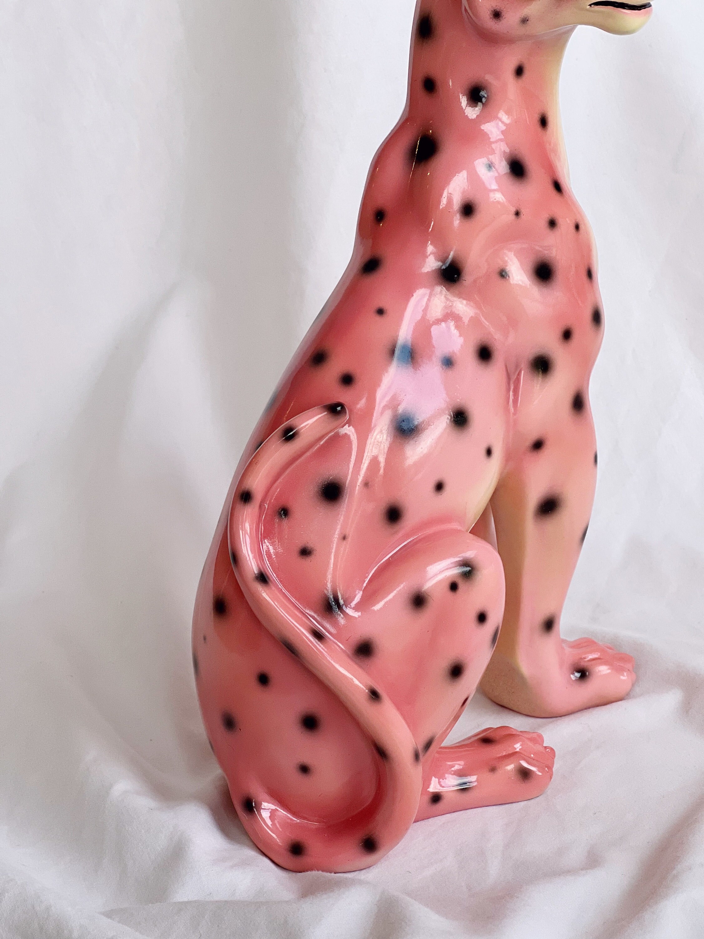 Small Pink Leopard Resin Statue Mid-century Inspired Big Cat Animal ...