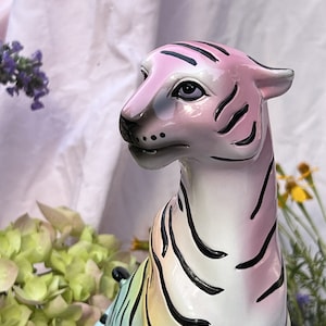 Small Pastel Rainbow Tiger Resin Statue - Colourful Decor - Big Cat ...