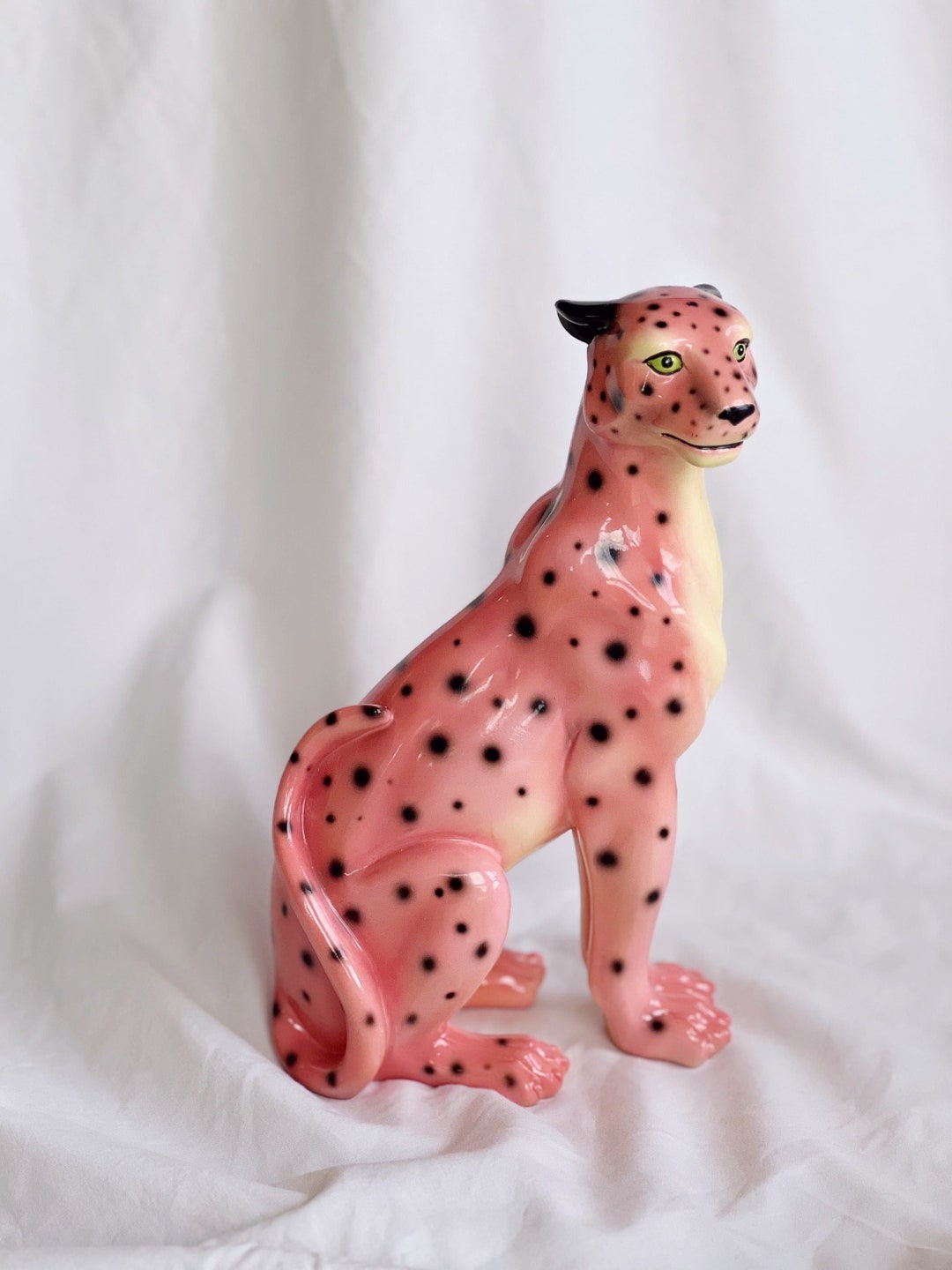 Small Pink Leopard Resin Statue Mid-century Inspired Big Cat Animal ...