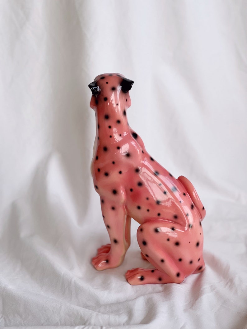 Small Pink Leopard Resin Statue Mid-century Inspired Big Cat Animal ...
