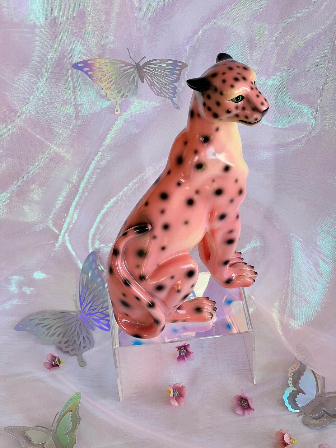 Small Pink Leopard Resin Statue - Mid-century Inspired - Big Cat Animal ...