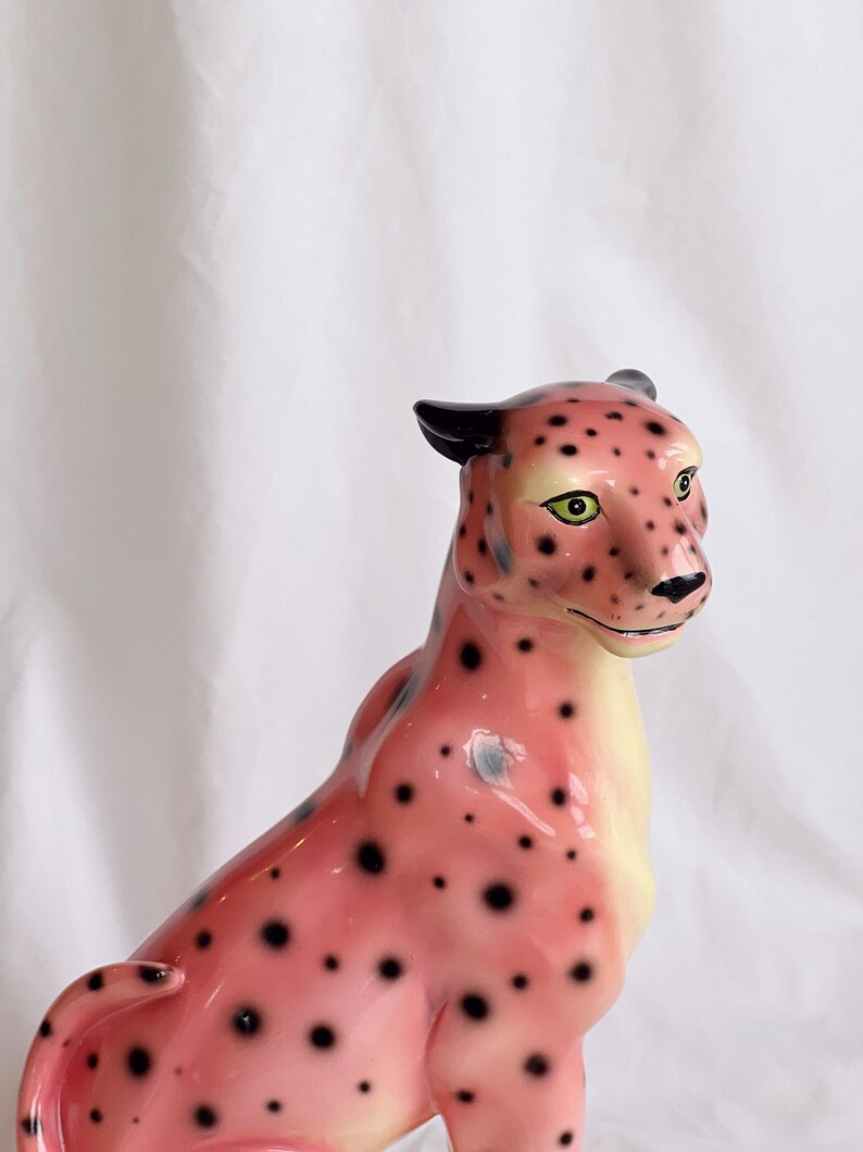 Small Pink Leopard Resin Statue Mid-century Inspired Big Cat Animal ...