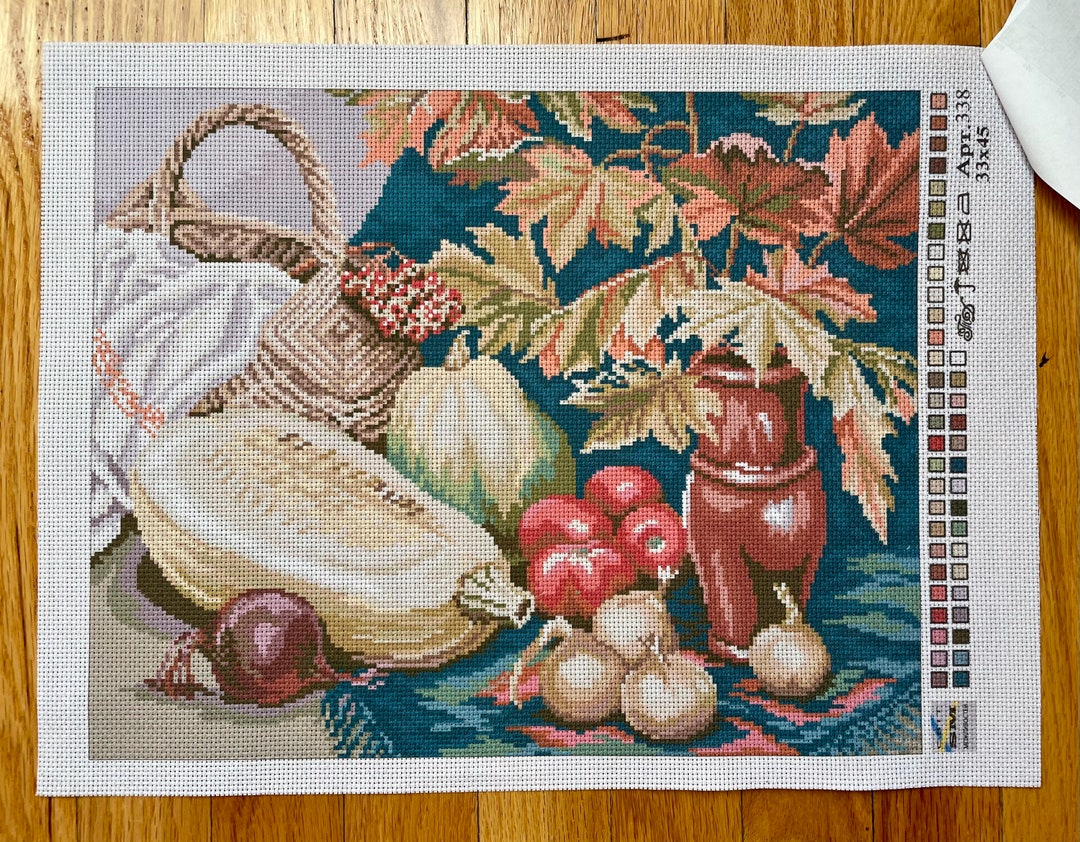 Thanksgiving Stamped Needlepoint Pumpkins Prestamped Cross Stitch ...