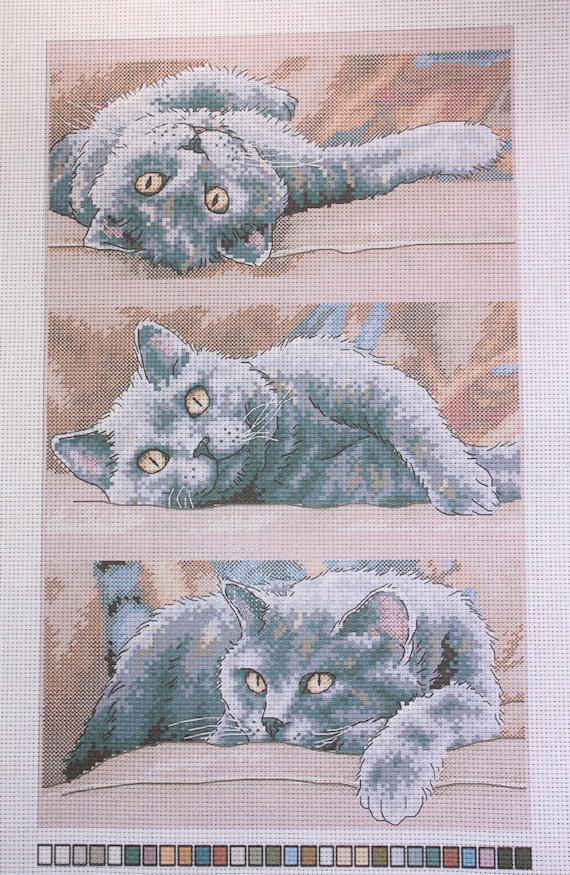 Cats Cross Stitch Needlepoint Stamped Needlepoint Design | Etsy