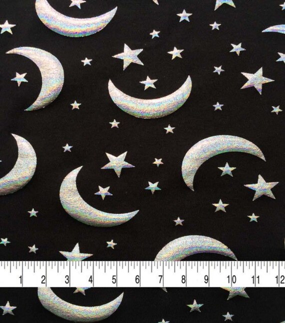 Holographic Moon and Stars Knit Fabric | Etsy