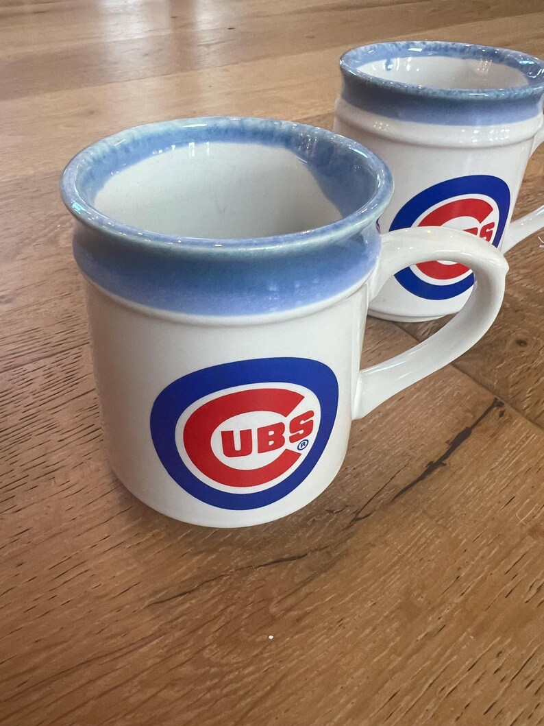 Vintage Chicago Cubs Stoneware Mugs – Set of 2 | Blue Rim Coffee Cups ...