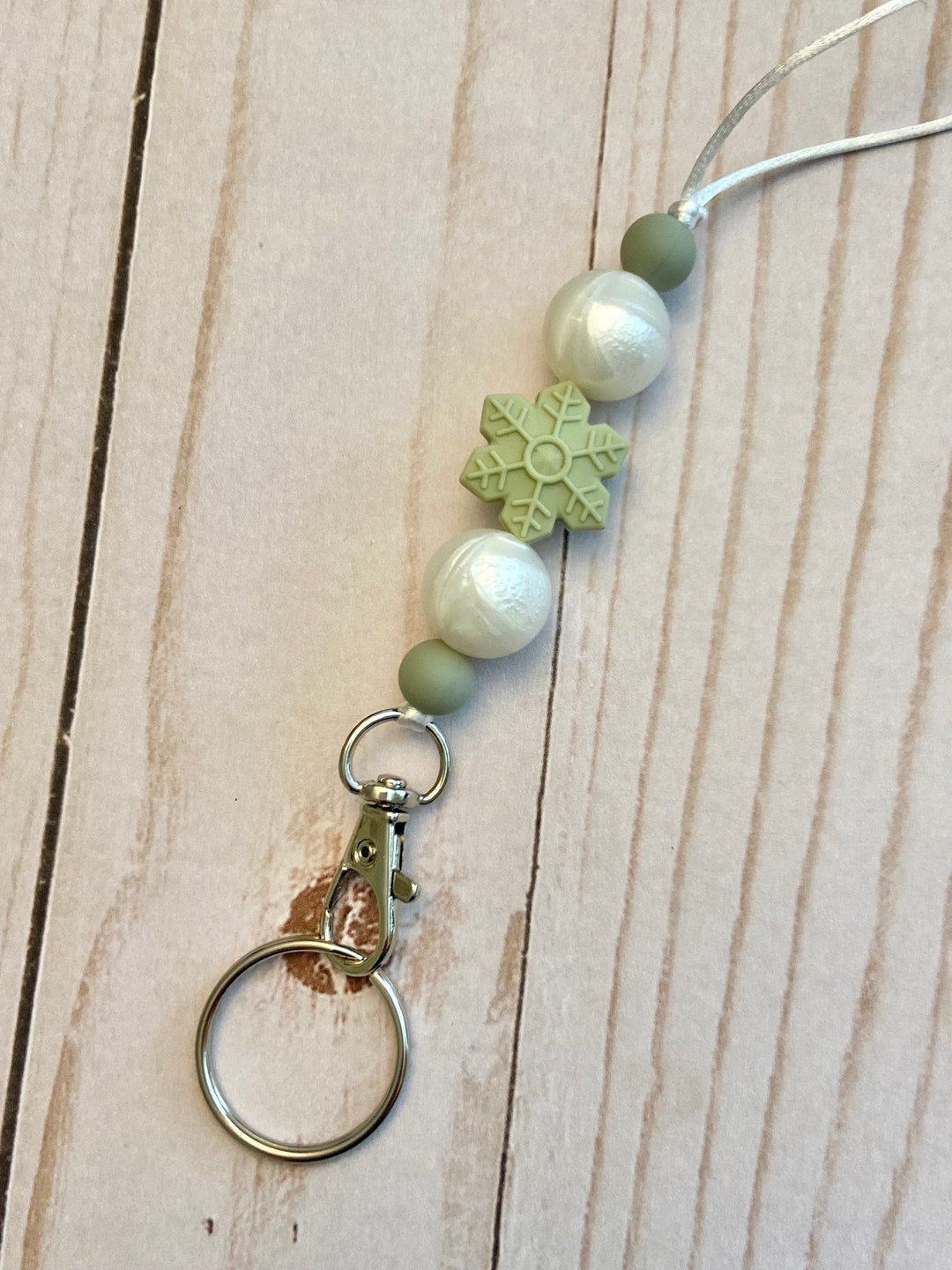 Sage Green Snowflake Silicone Bead Lanyard and Keychain / Badge Holder ...