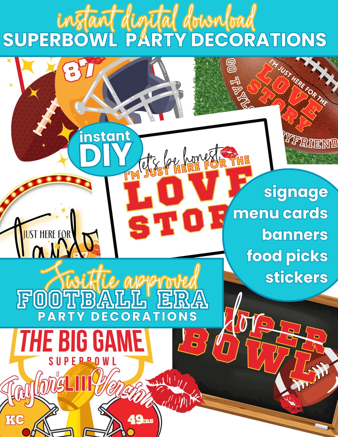 TAYLOR SWIFT Super Bowl Party Printable Decorations, Swiftie Bowl ...