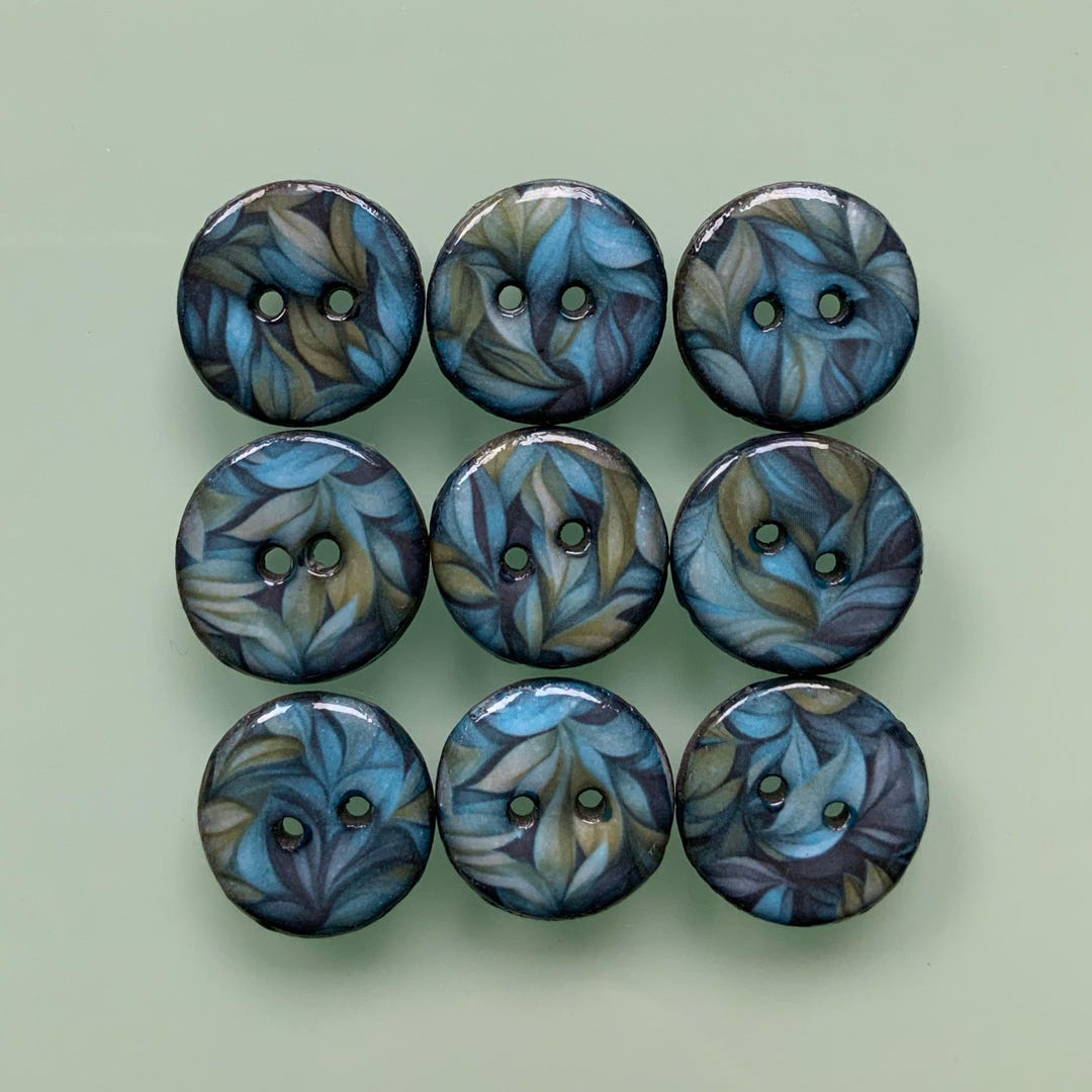 9 Buttons Blue Green Fantasy Pattern 20 Mm - Etsy