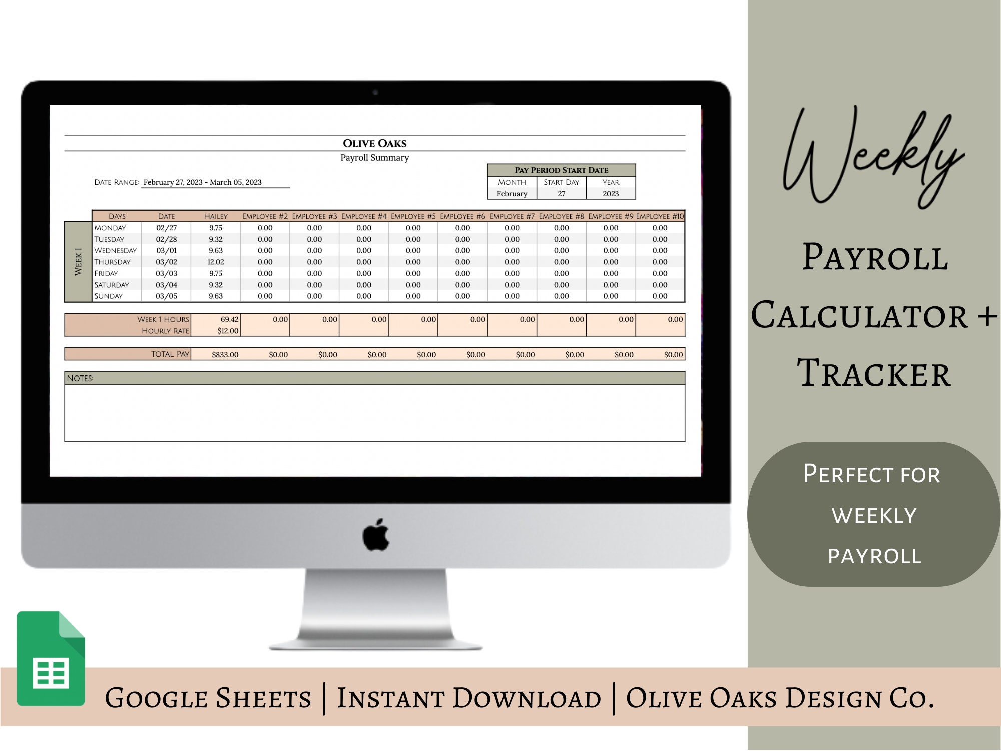 Weekly Payroll Tracker Spreadsheet | Financial Planner | Google Sheets ...