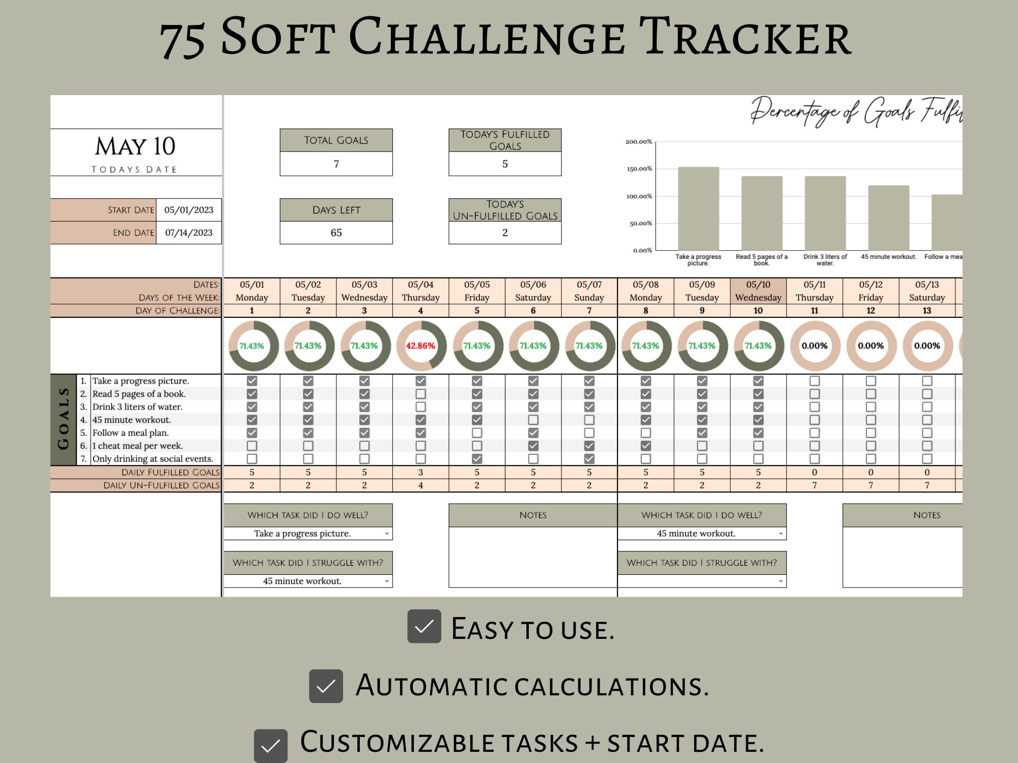 75 Soft Tracker Spreadsheet Planner Google Sheets Workout Tracker ...