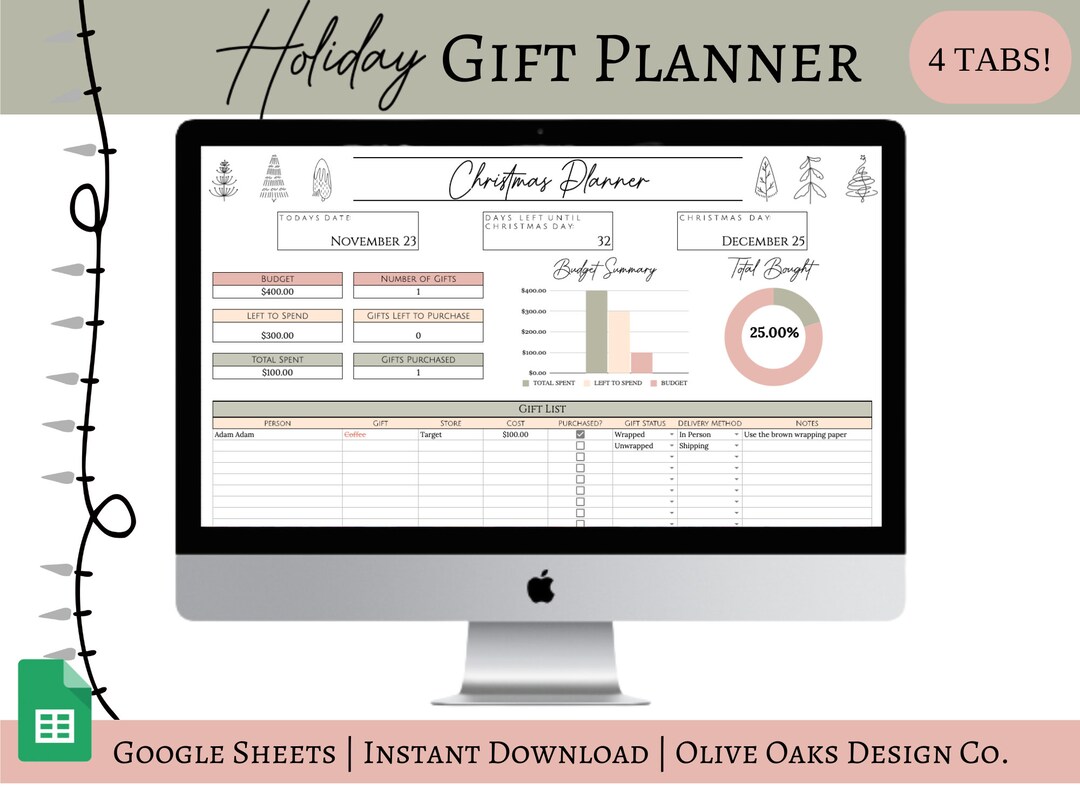 Christmas Gift Tracker | Holiday Planner | Gift Tracking Spreadsheet ...