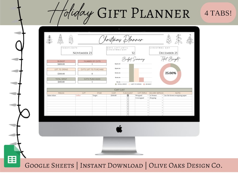 Christmas Gift Tracker | Holiday Planner | Gift Tracking Spreadsheet ...