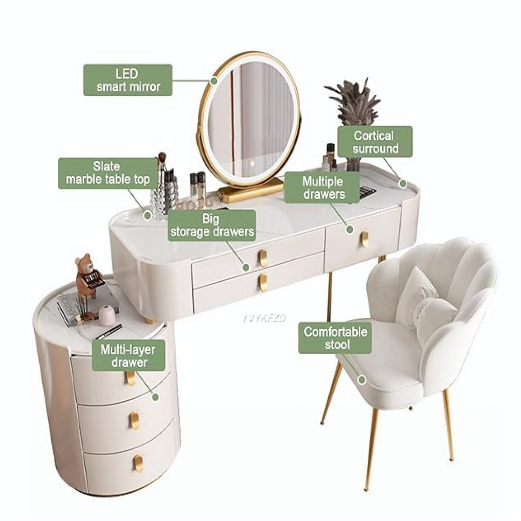 Dressing Table With LED Mirror, Dressing Table Set With Drawers and ...
