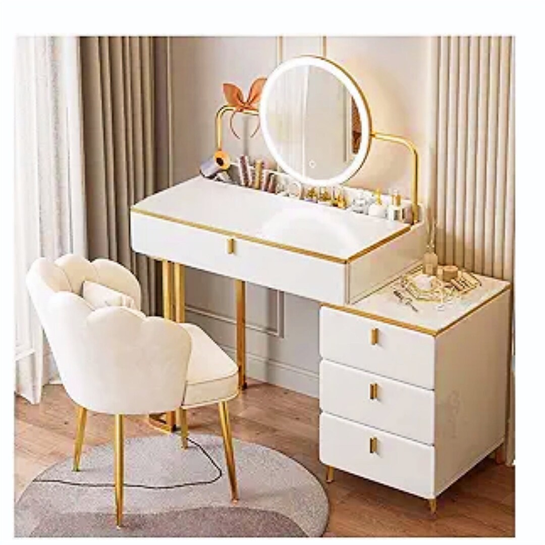 Dressing Table With Mirror and Drawers With LED Light, 3-color Touch ...