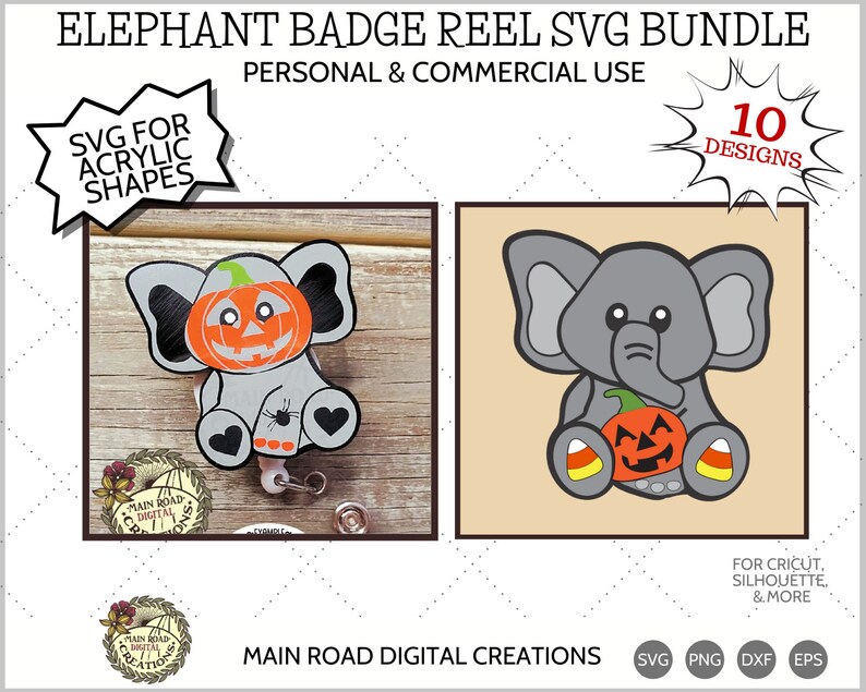 Acrylic Shape Elephant Badge Reel SVG Bundle-10 Elephant | Etsy