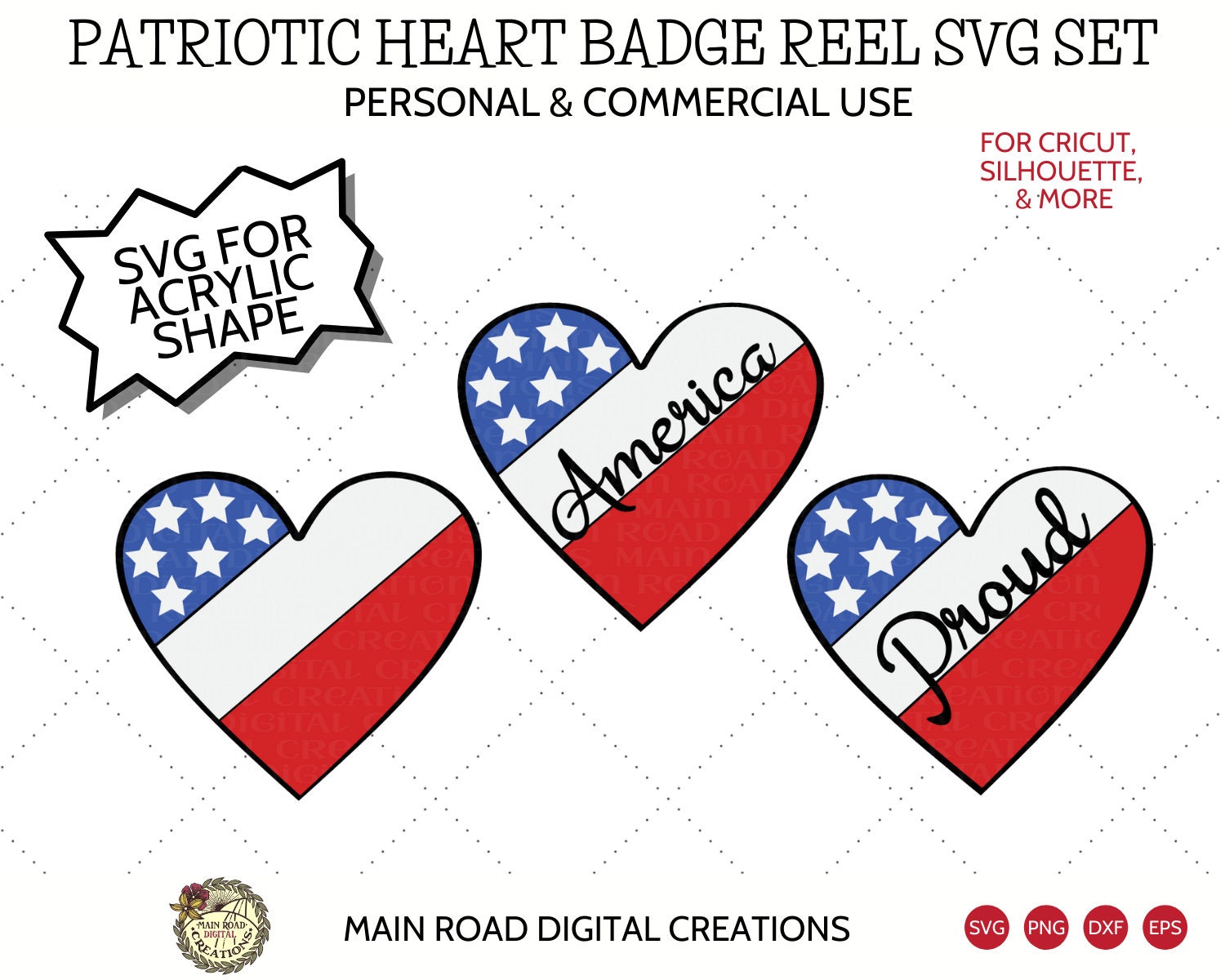 Acrylic Badge Reel Shape SVG Bundle-patriotic Heart America Red White ...