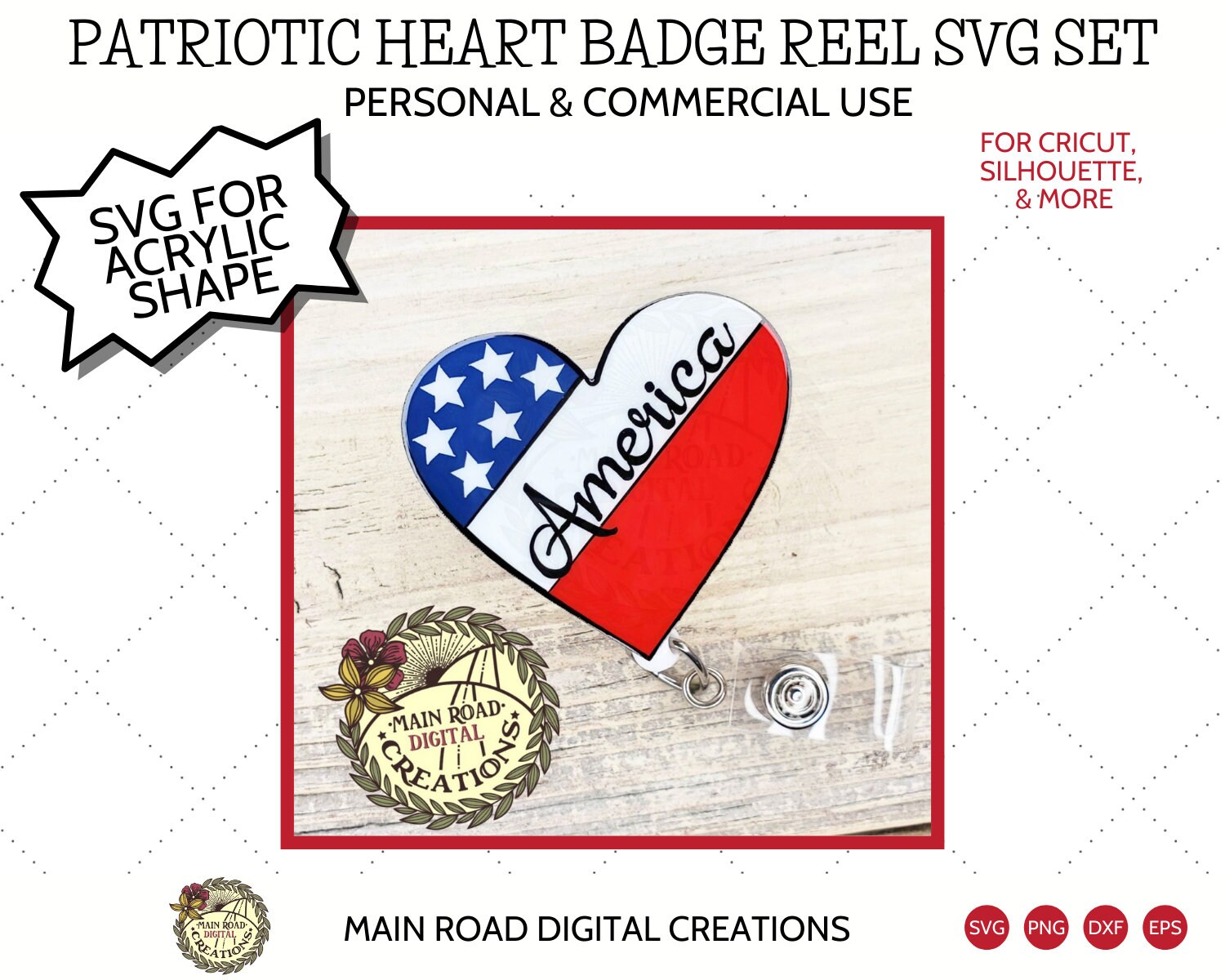 Acrylic Badge Reel Shape SVG Bundle-patriotic Heart America Red White ...