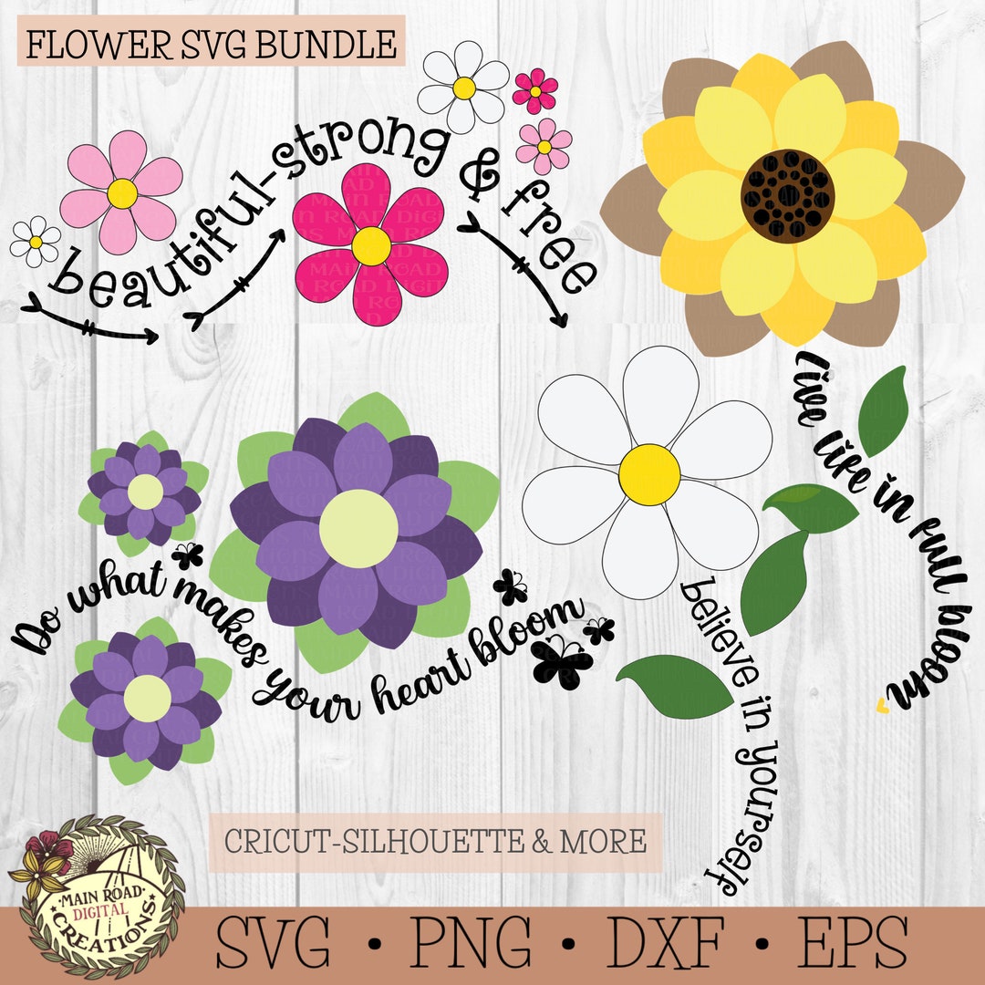 Flower SVG Bundle-inspirational Words-spring Flowers Bundle-sunflower ...