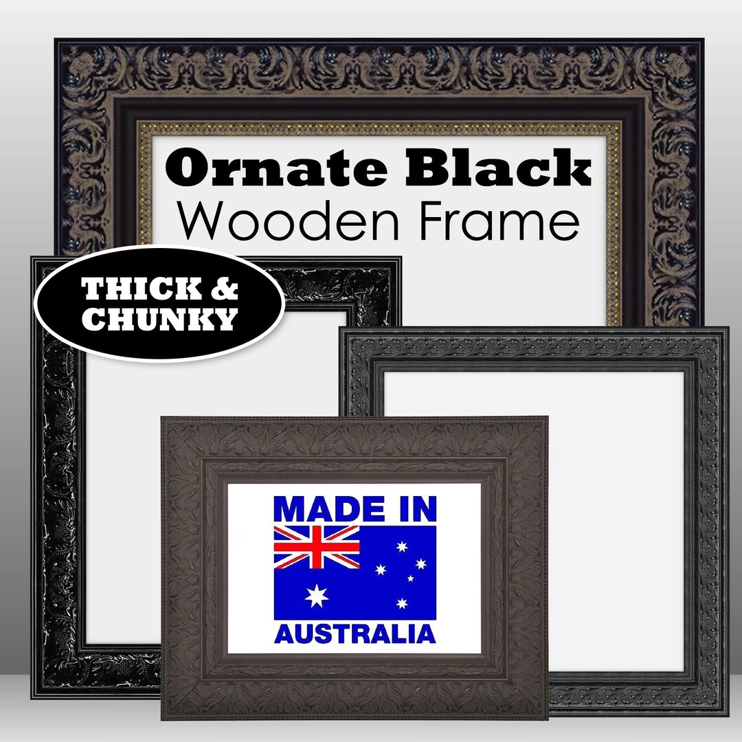 Antique Thick Ornate Black Wooden Chunky Photo Frame Timber Picture ...