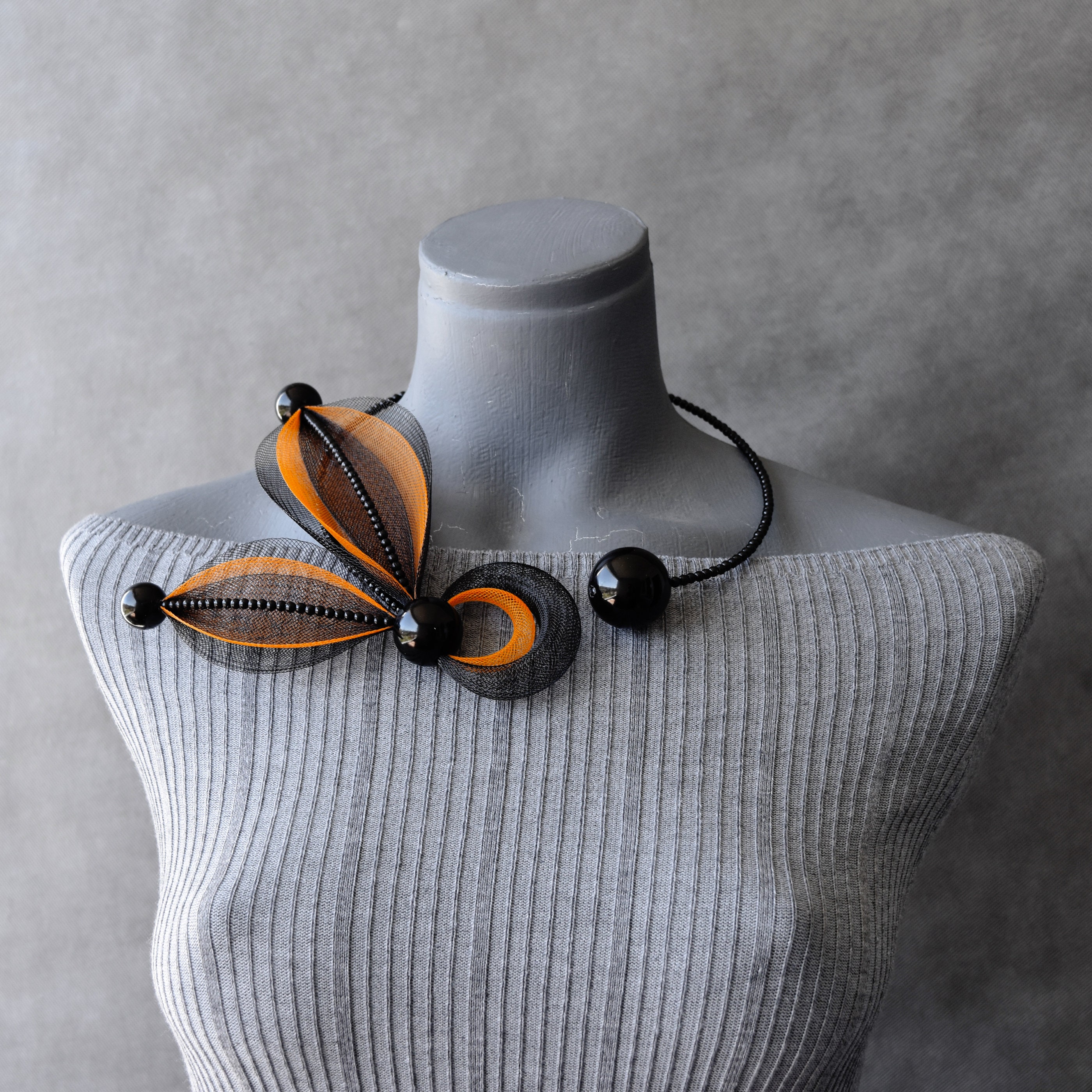 Open Black Collar With Orange Accent, Unusual Bohemian Necklace ...