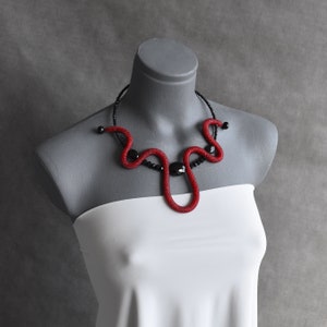 Elegant Vibrant Sparkly Short Mesh Ruby Red and Black Necklace ...