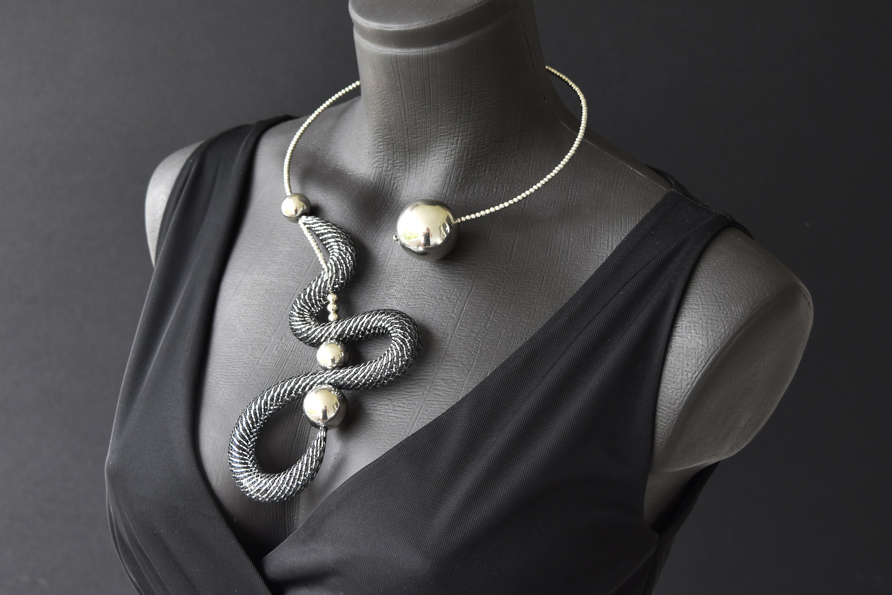 Open Collar, Stylish Black Open Necklace, Asymmetric Necklace ...