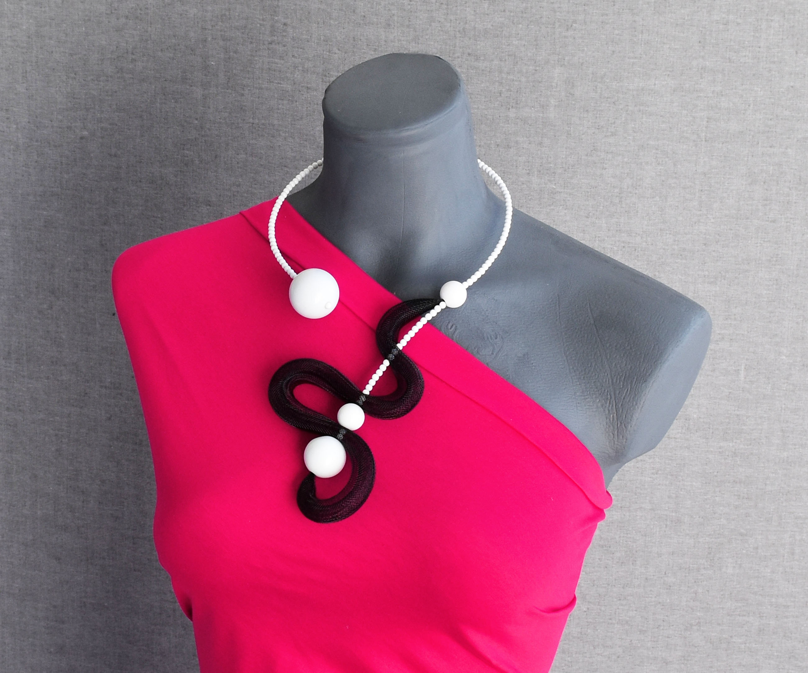 Black and White Open Necklace, Unusual Bohemian Necklace, Contemporary ...