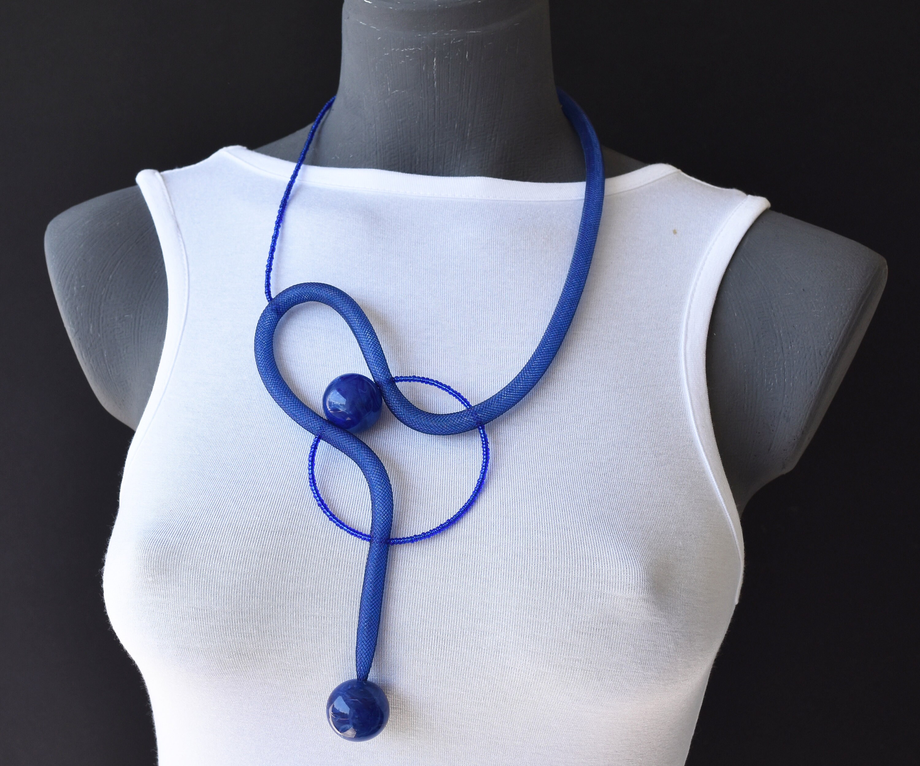 Navy Blue Mesh Necklace Contemporary Blue Shades Necklace - Etsy