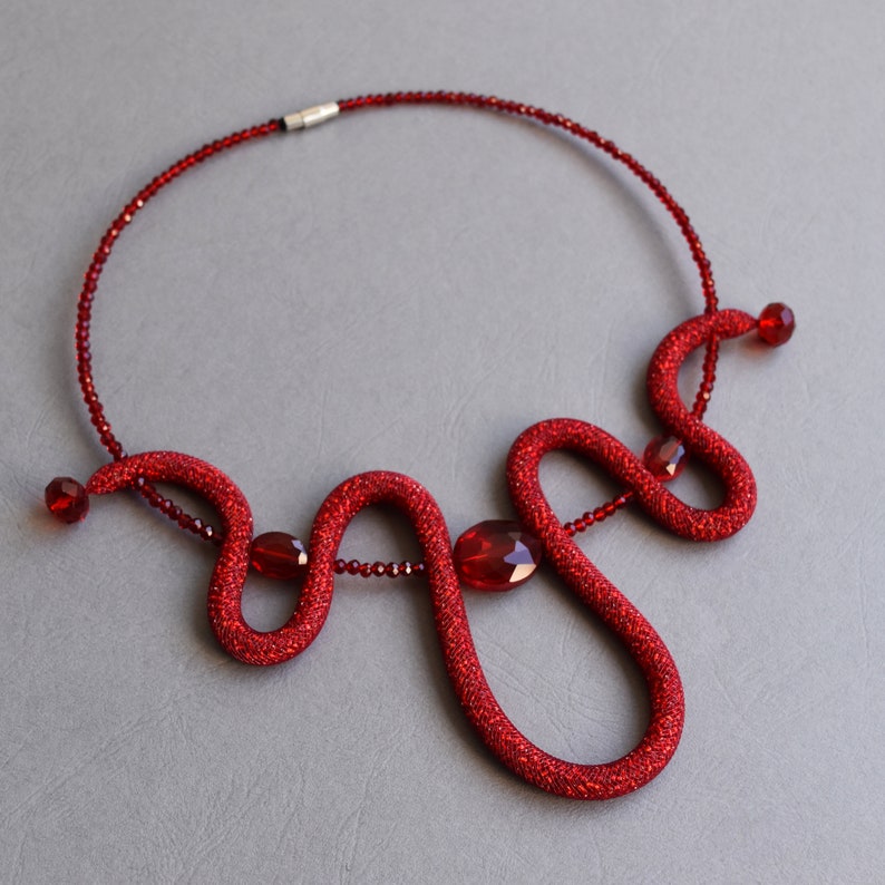 Elegant Vibrant Sparkly Short Mesh Ruby Red Necklace, Contemporary ...