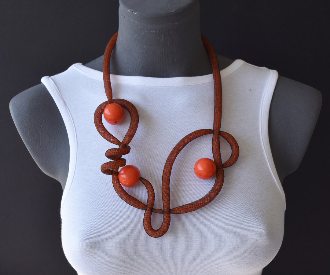 Orange Mesh Necklace, Contemporary Necklace, Unusual Necklace ...