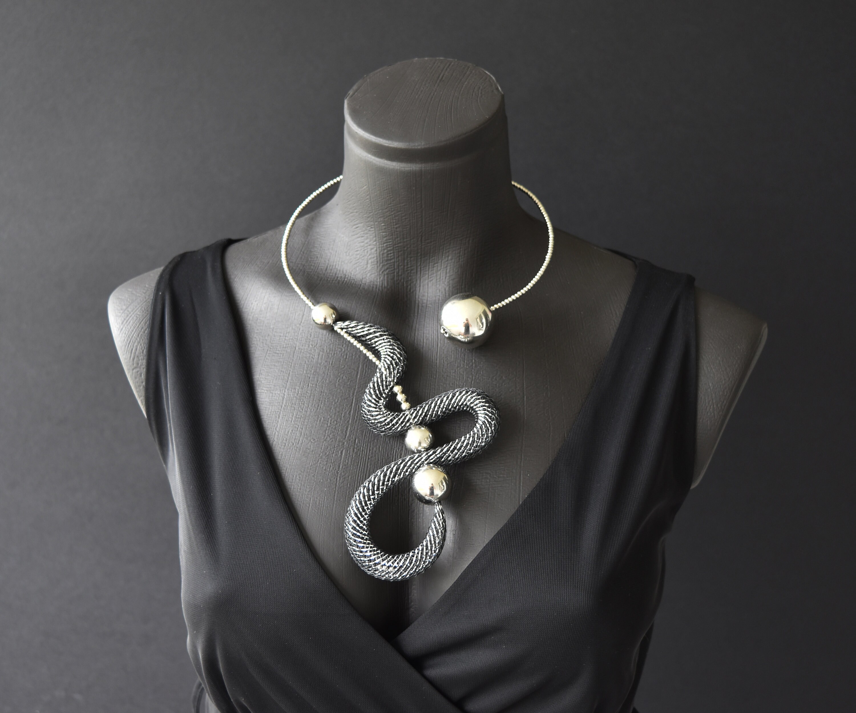 Open Collar, Stylish Black Open Necklace, Asymmetric Necklace ...