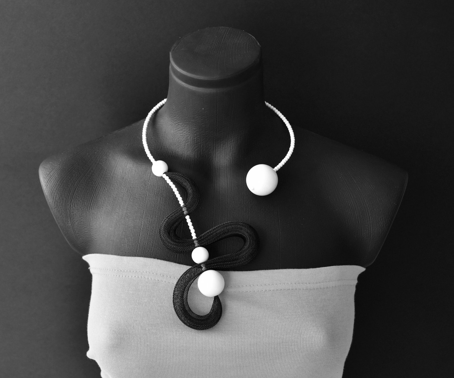 Black and white open necklace Unusual bohemian necklace | Etsy