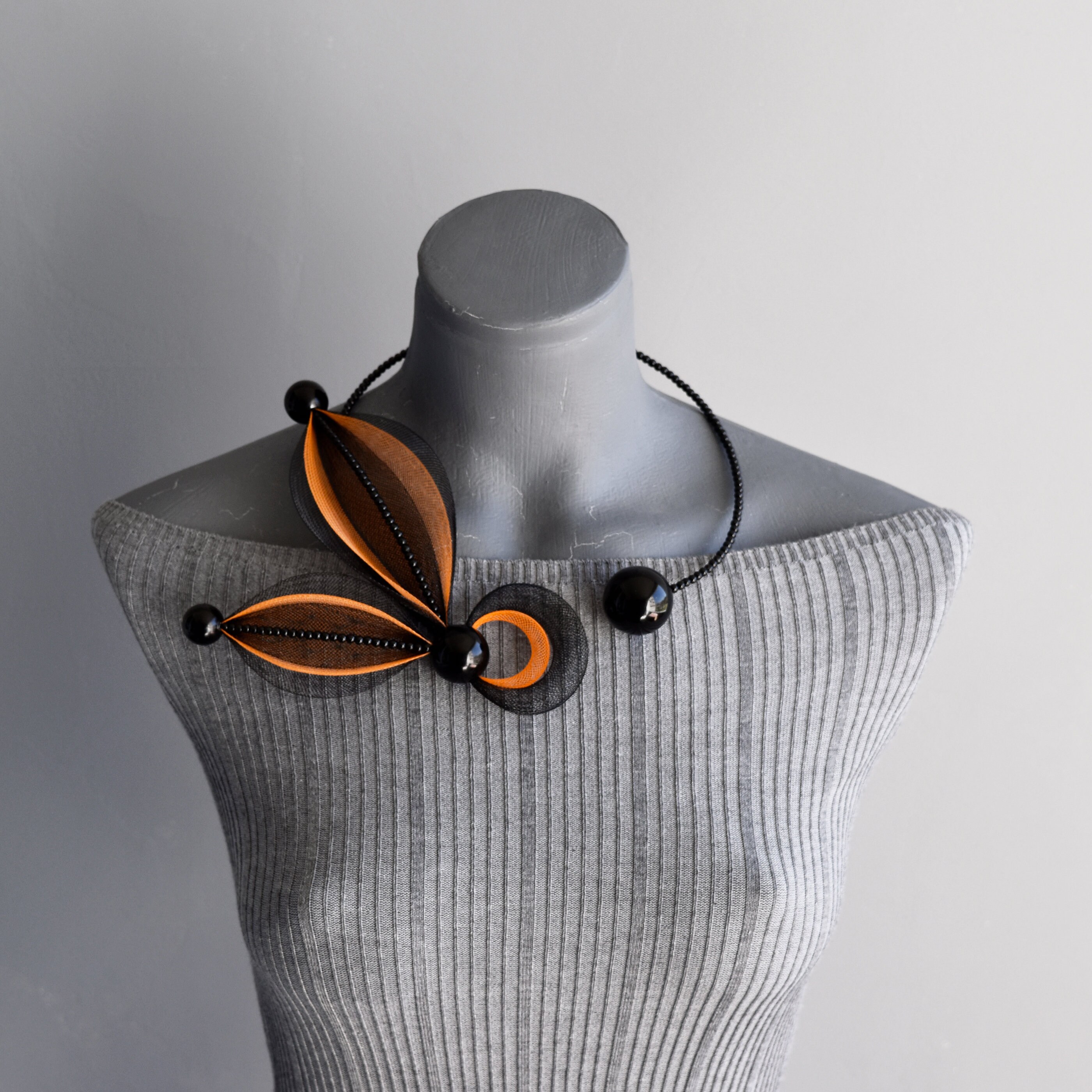 Open Black Collar With Orange Accent, Unusual Bohemian Necklace ...