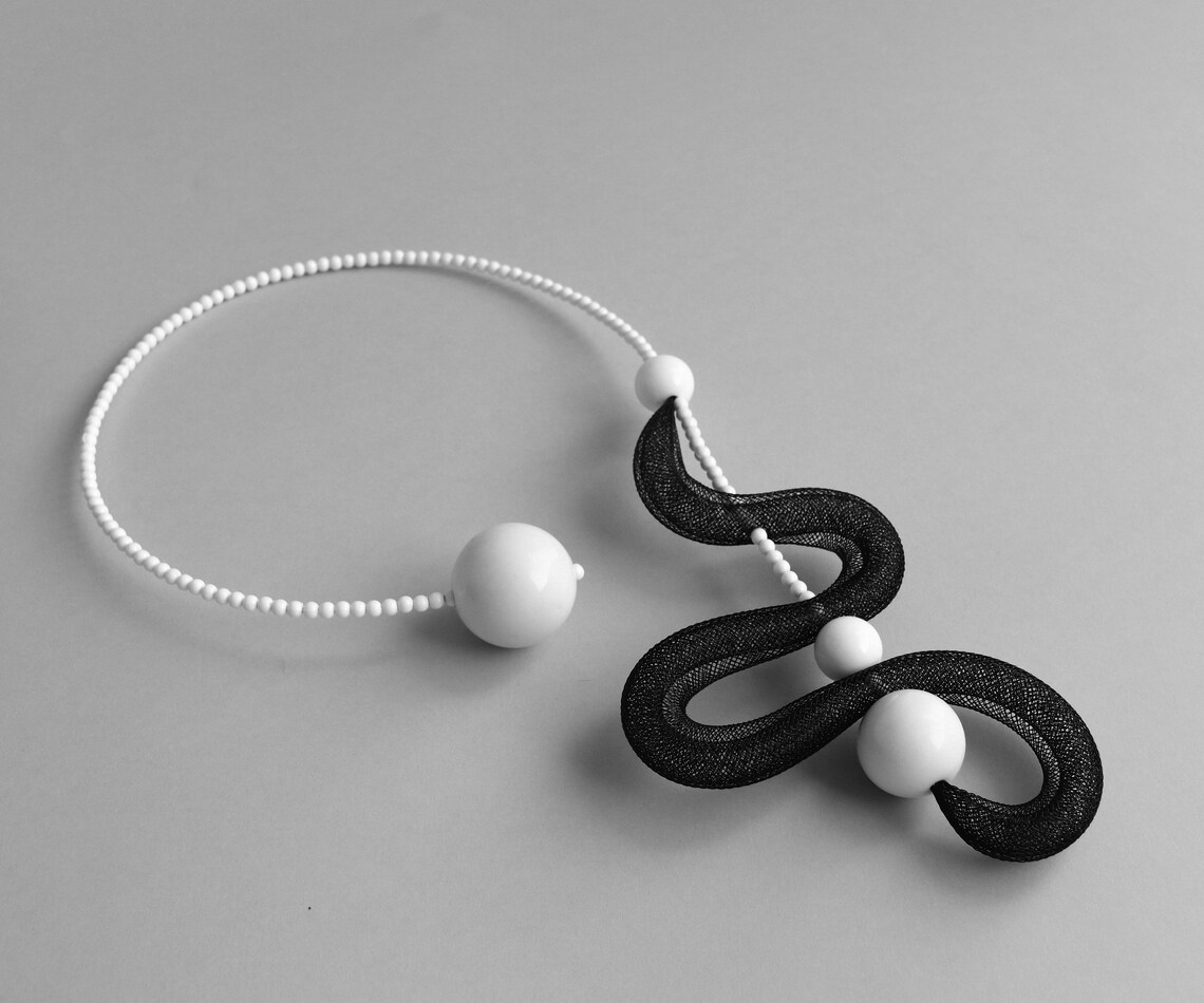 Black and White Open Necklace, Unusual Bohemian Necklace, Contemporary ...