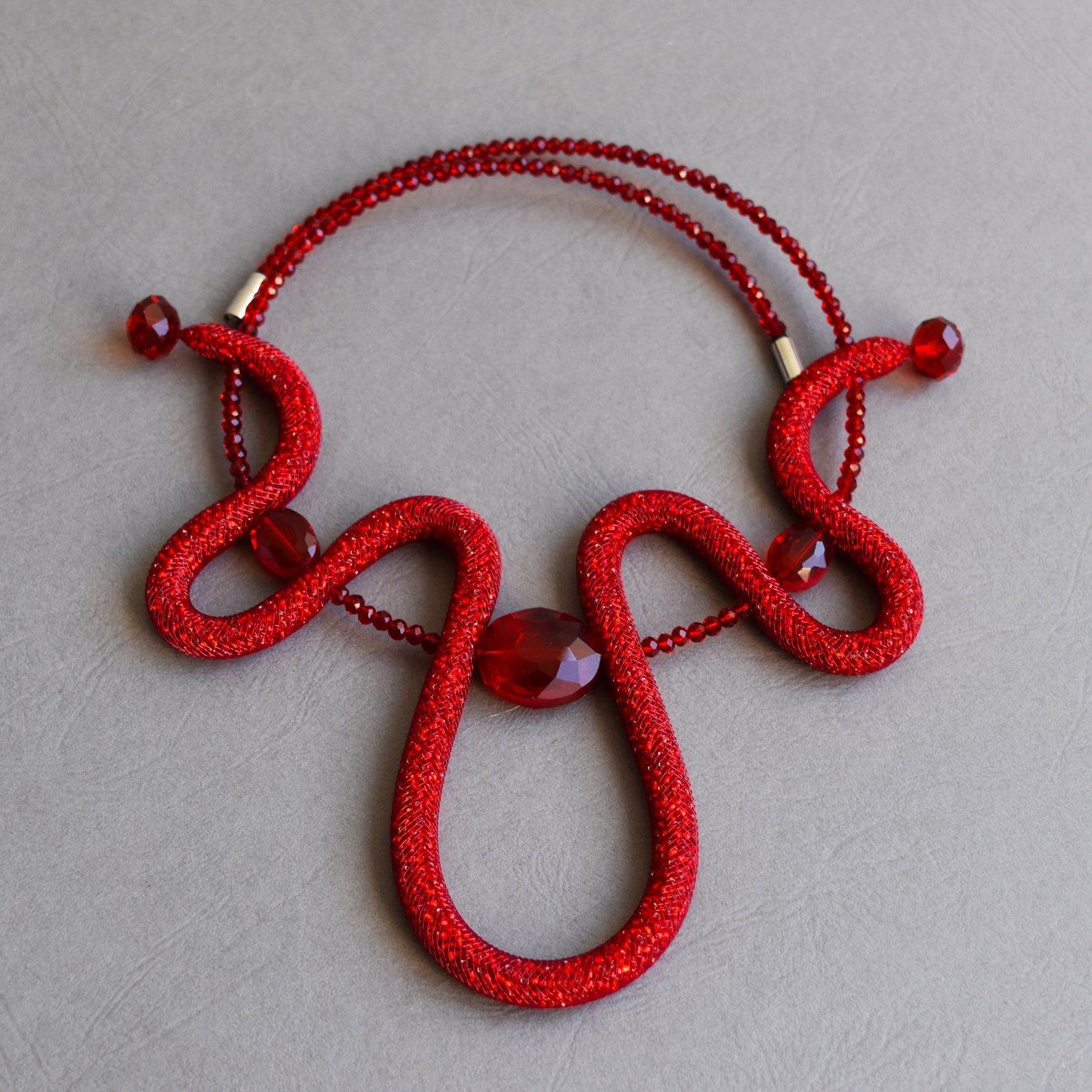 Elegant Vibrant Sparkly Short Mesh Ruby Red Necklace, Contemporary ...